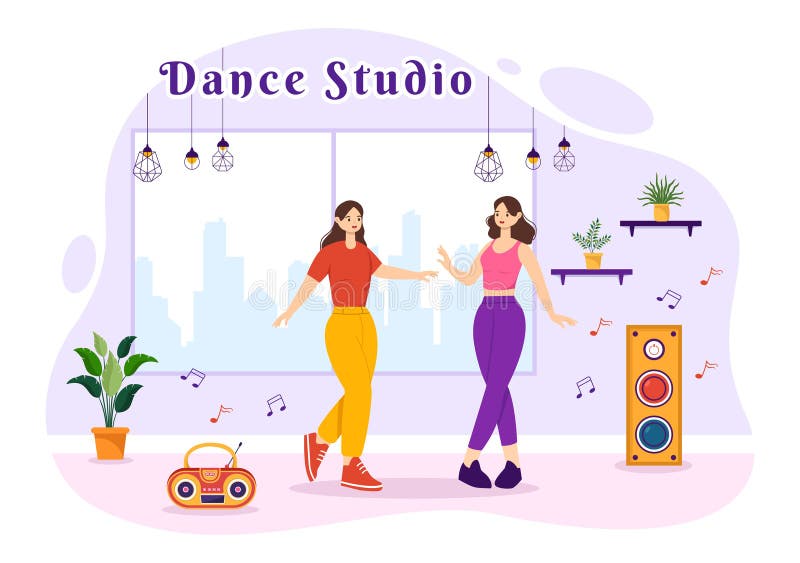 Dance Studio Vector Illustration with Dancing Couples Performing ...