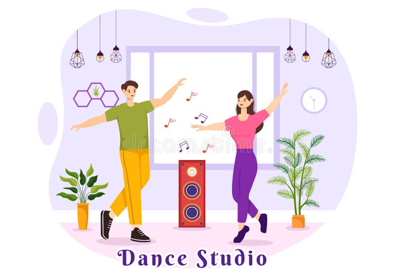 Dance Studio Vector Illustration with Dancing Couples Performing ...
