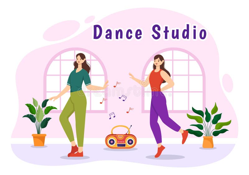 Dance Studio Vector Illustration with Dancing Couples Performing ...
