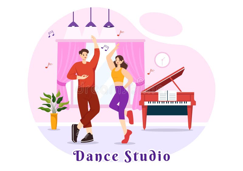 Dance Studio Vector Illustration with Dancing Couples Performing ...