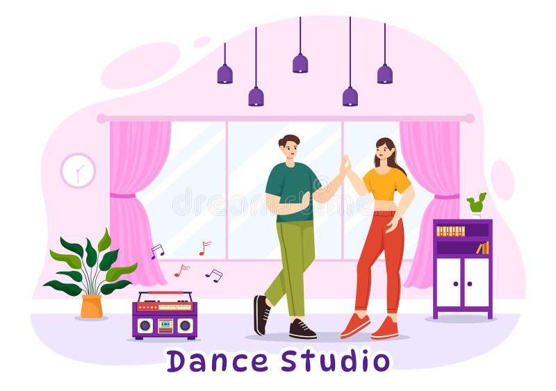 Dance Studio Vector Illustration with Dancing Couples Performing ...