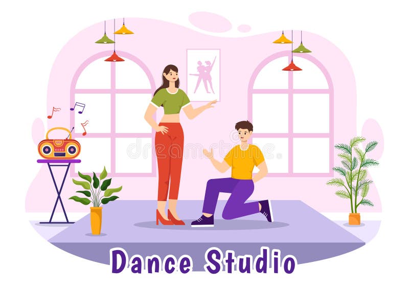 Dance Studio Vector Illustration with Dancing Couples Performing ...