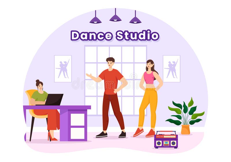 Dance Studio Vector Illustration with Dancing Couples Performing ...