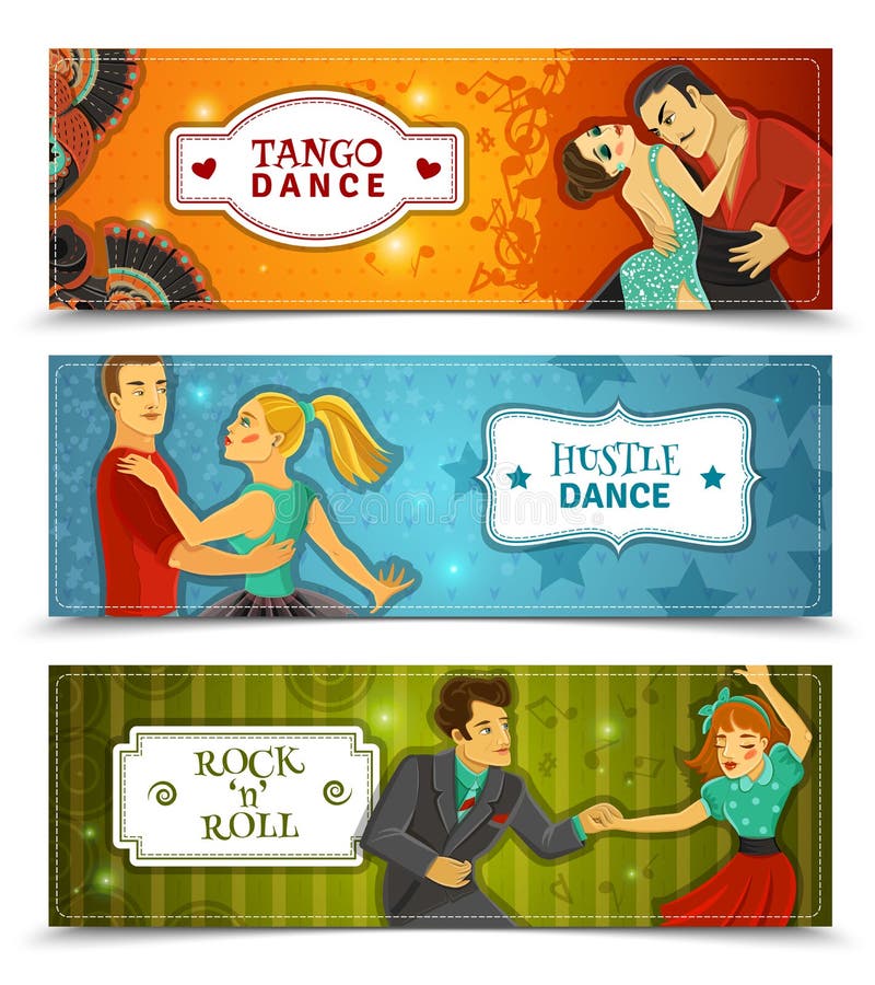 Dance Vintage Horizontal Flat Banners Set Stock Vector - Illustration ...