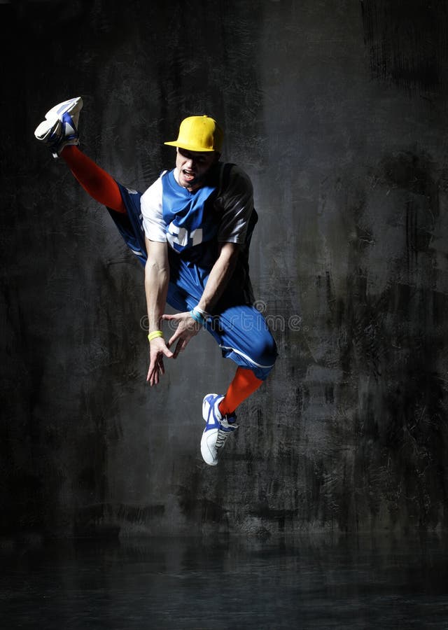 Guy Dancing Contemporary Dance in Studio. Neon Light Grey Background ...