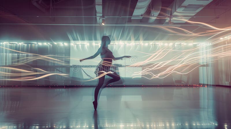 Dancer with AI Light Trails in Minimalist Studio AIG60 Stock Image ...