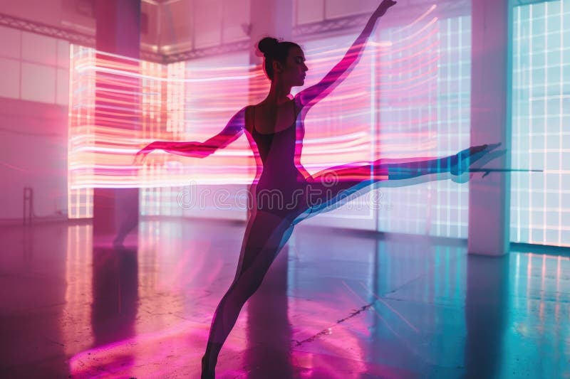 Dancer with AI Light Trails in Minimalist Studio AIG60 Stock Photo ...