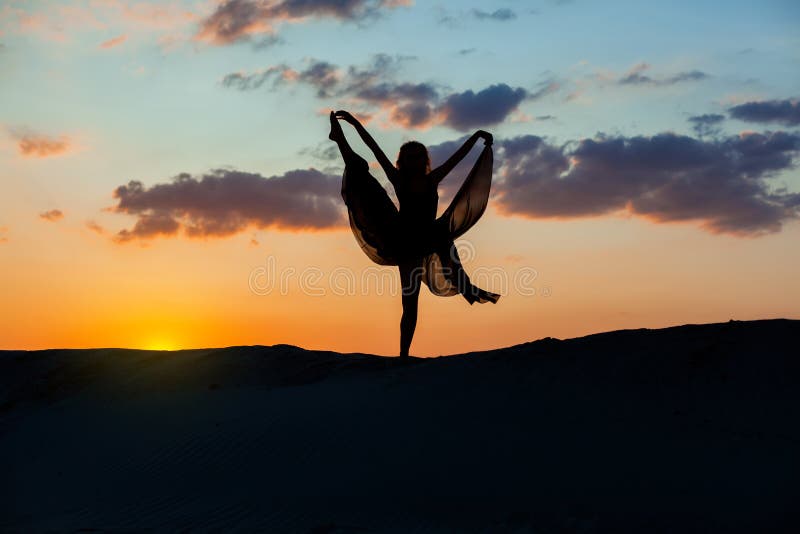 Dancer dances at sunset. stock photo. Image of motion - 118644474