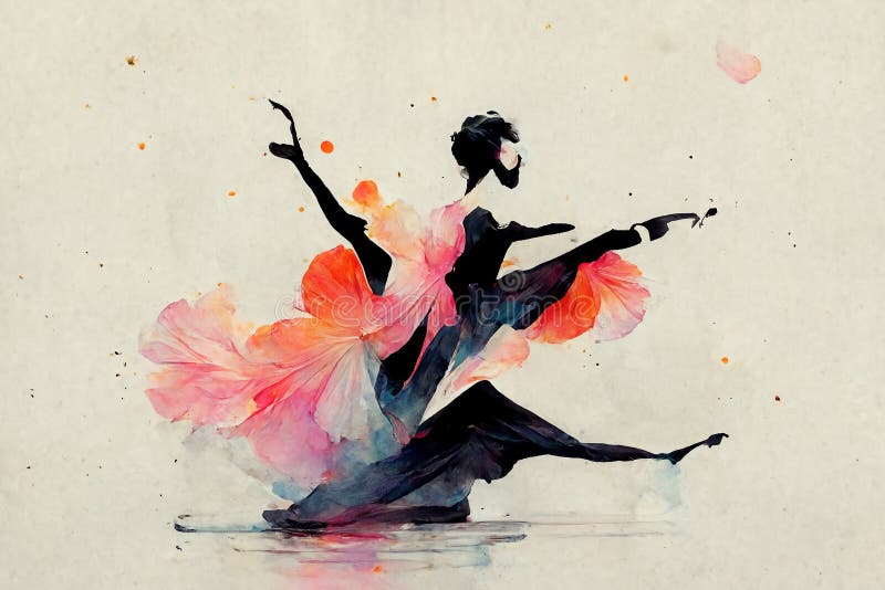 Dancer in a Dynamic Dance Pose, Abstract Watercolor Background Stock ...