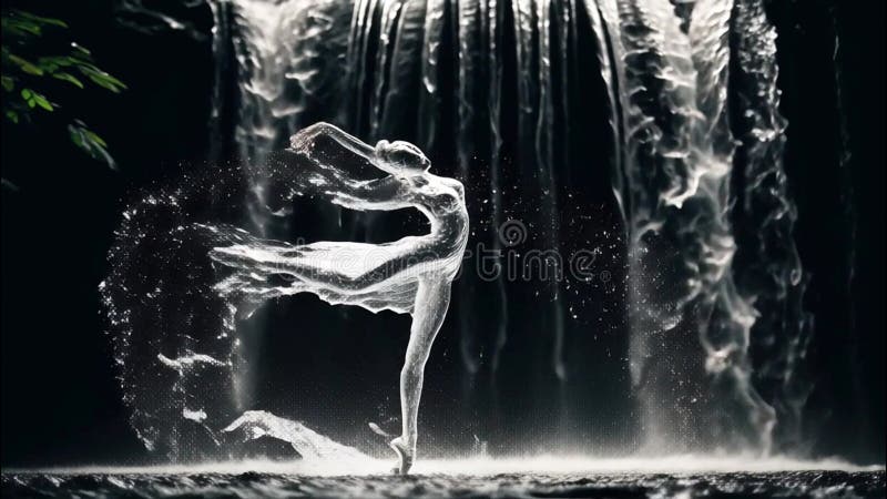 Dancer Figure Formed by Water in Front of a Waterfall. Fantasy Concept ...