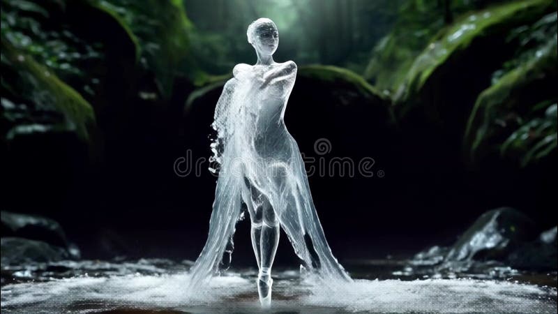 Dancer Figure Formed by Water in Front of a Waterfall. Fantasy Concept ...