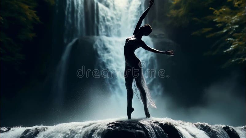 Dancer Figure Formed by Water in Front of a Waterfall. Fantasy Concept ...