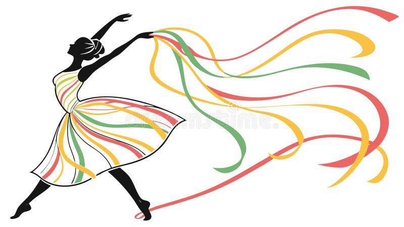 Dancer with Flowing Ribbons Vector Illustration, Vector Design ...
