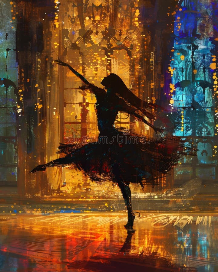 Dancer with Fluid Movements Set Against a Backdrop of a Grand ...