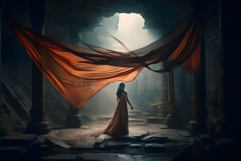 Dancer with a Flying Cloth in a Fairytale Castle. Neural Network AI ...