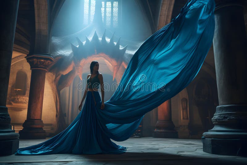 Dancer with a Flying Cloth in a Fairytale Castle. Neural Network AI ...