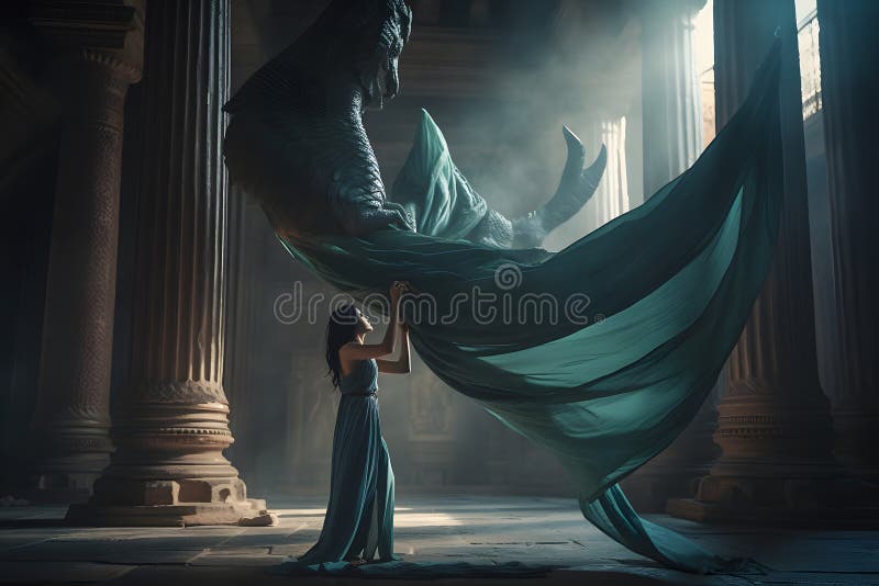 Dancer with a Flying Cloth in a Fairytale Castle. Neural Network AI ...