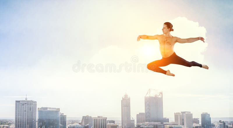 Dancer Guy in Jump. Mixed Media Stock Image - Image of healthy ...