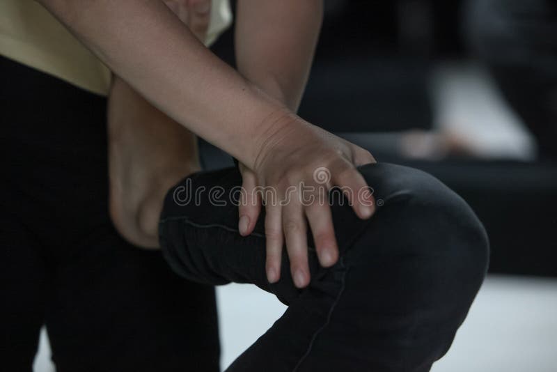 Dancer Hand Moving Partner Knee in Bodywork Practice Stock Image ...