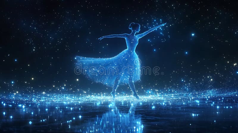 A Dancer Illuminated by Blue Lights on a Dark Stage Stock Illustration ...