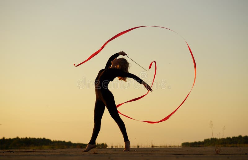 Dancer jumping with ribbon stock image. Image of grace - 38699419