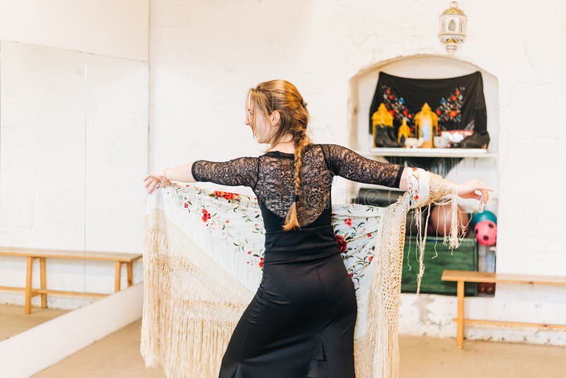 Dancer Laughing with Her Back Turned in a Dance Studio Stock Image ...