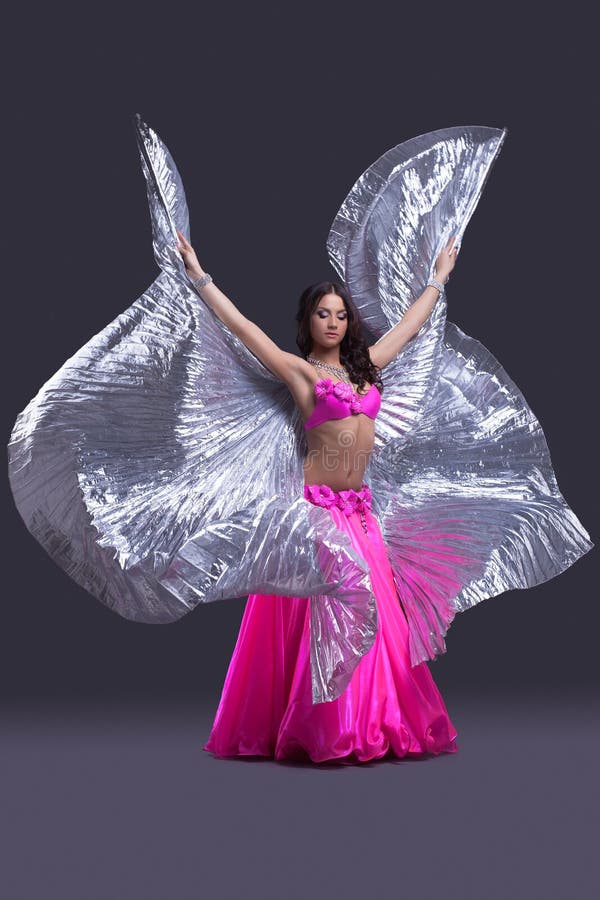 Dancer Performing Oriental Dance with Wings Stock Photo - Image of long ...