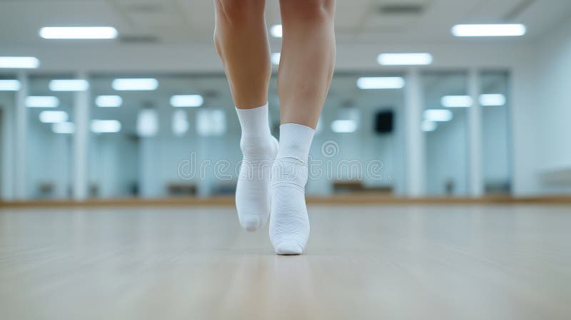 Dancer Practicing Ballet Technique on Toes in Spacious Studio Stock ...