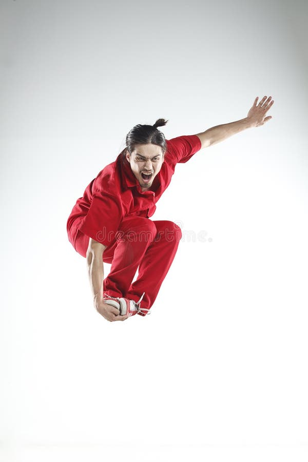Dancer in red stock photo. Image of teenager, flying - 66850798
