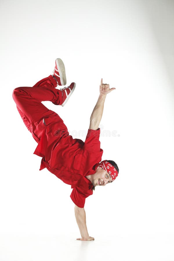 Dancer in red stock photo. Image of stunt, athlete, action - 66850806
