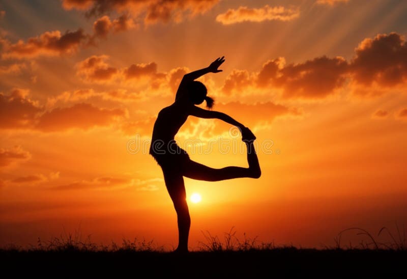 Graceful Dancer Silhouette Performing an Elegant Pose Against a Vibrant ...