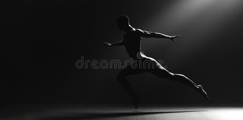 Dynamic Silhouette of a Dancer in Mid-leap Under Dramatic Lighting in a ...