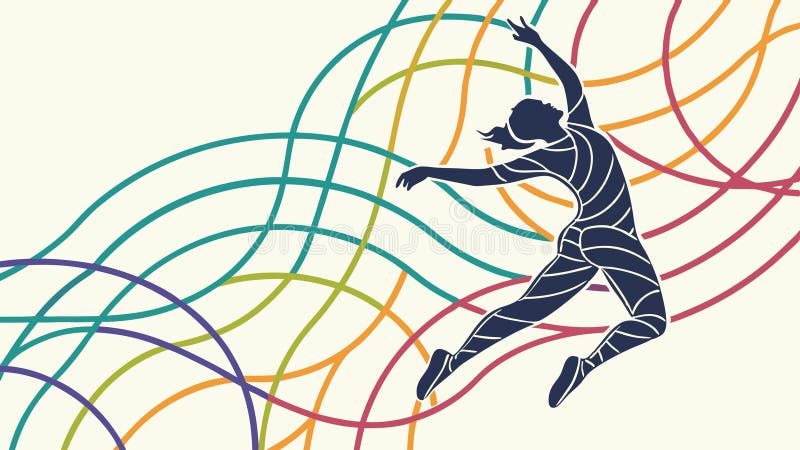 Dancer Silhouette Leaping with Colorful Abstract Lines, Vector Design ...