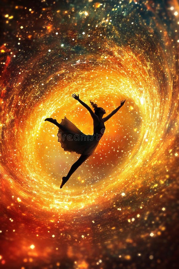 A Dancer Spinning in a Glowing Vortex of Stars and Galaxies. Stock ...