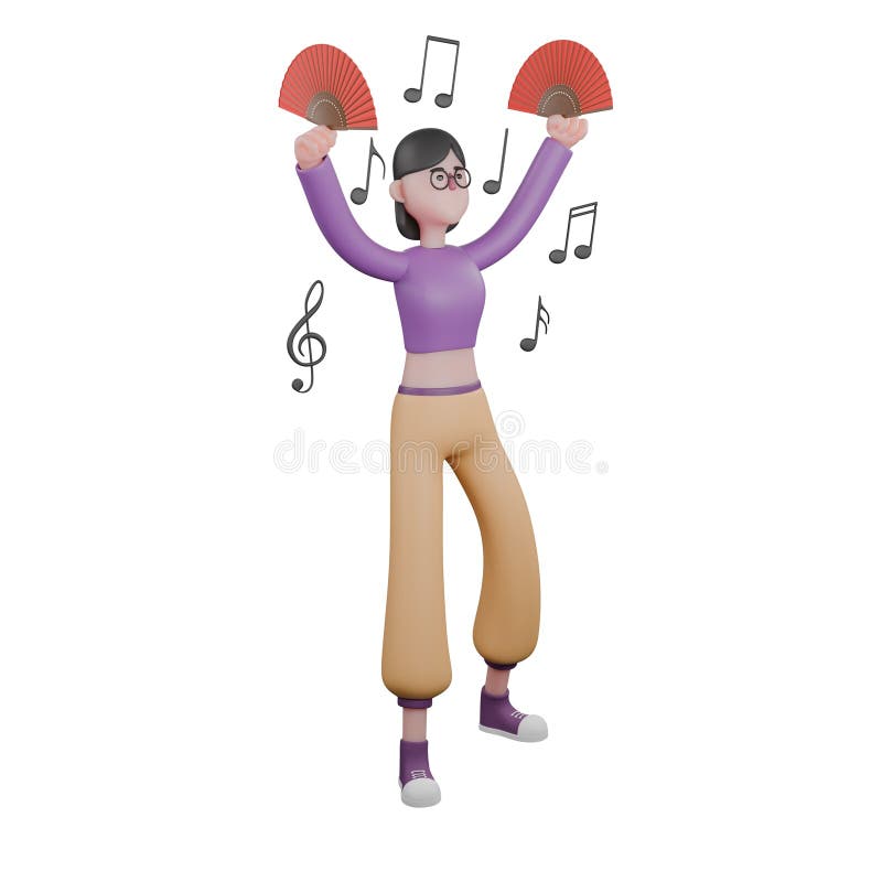 Dancer Stands Hands Raise Fan. Stock Photo - Illustration of creative ...