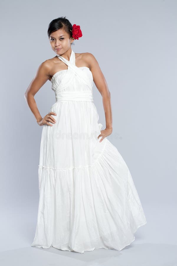 Dancer In White Gown And Red Rose. Stock Photo - Image of clothing ...