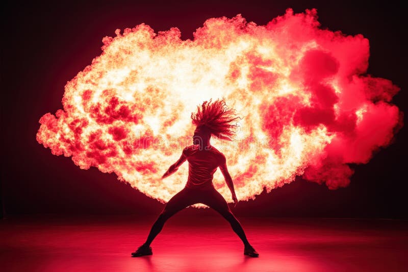 Dancer Wows with a Fiery Performance Set Against Blazing Flames Stock ...