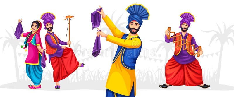 Punjabi Dancing Characters Set on the Occasion of Festivals Like Lohri ...