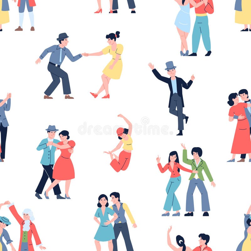 Dancers Characters Seamless Pattern. Flat Dance Couples and Single ...