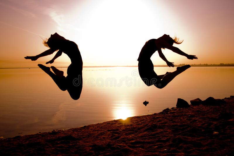 Dancers jump stock image. Image of orange, jump, ground - 15437087