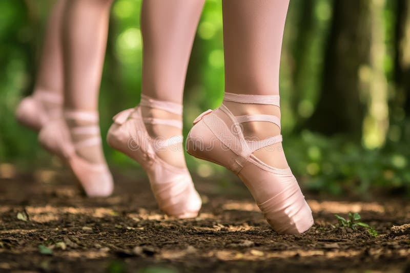 Ballet Dancers Gracefully Practicing in a Serene Forest Setting during ...
