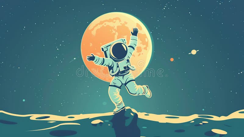 Dancing Astronaut on the Background of the Moon and Space. Stock Photo ...