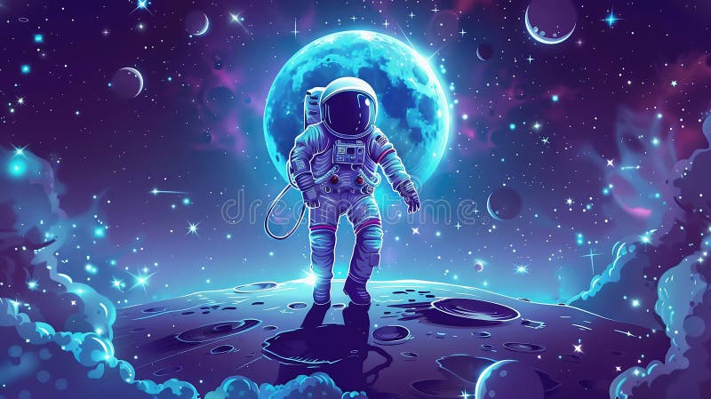 Dancing Astronaut on the Background of the Moon and Space. Stock Image ...
