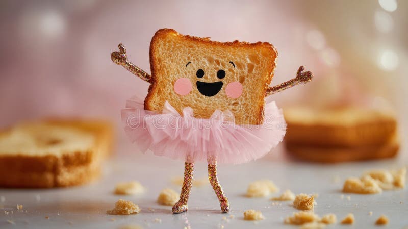 Dancing Cartoon Character on Toast with a Tutu Stock Illustration ...