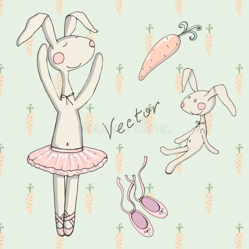 Set of Dancing Cartoon Rabbit Stock Vector - Illustration of dancer ...