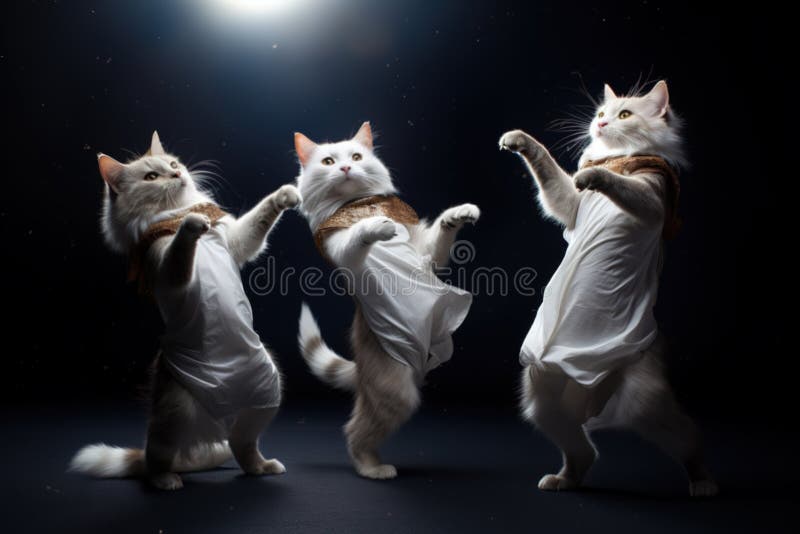 Dancing Cats in Space in the Middle of the Night in the Moonlight Stock ...