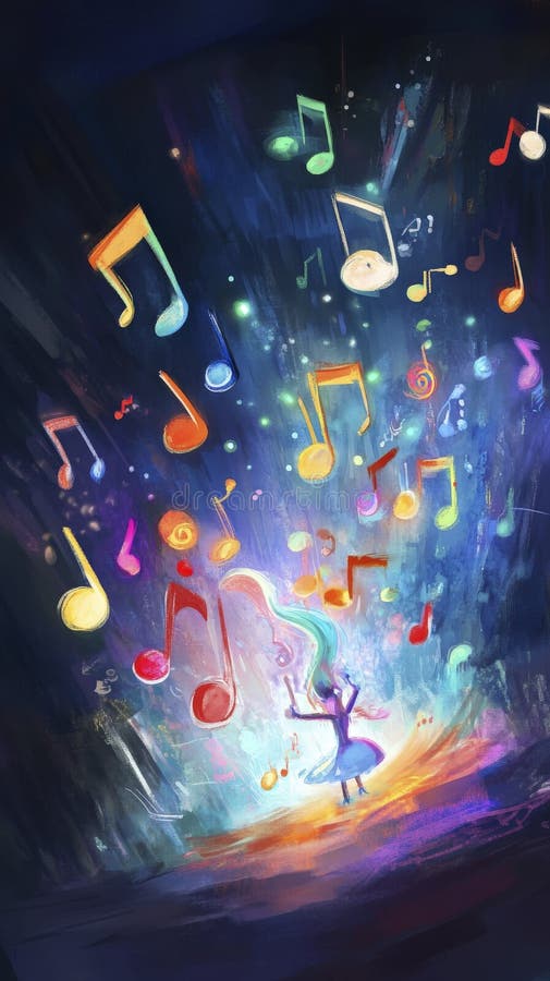 Dancing Character Surrounded by Vibrant Music Notes Stock Illustration ...