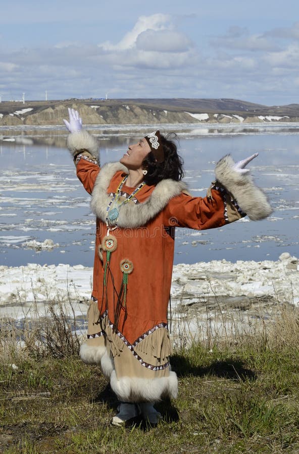 Dancing chukchi woman stock photo. Image of list, beadwork - 20959834