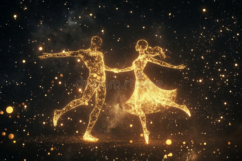 Dancing Couple Illuminated by Starlight in a Cosmic Setting Stock Photo ...
