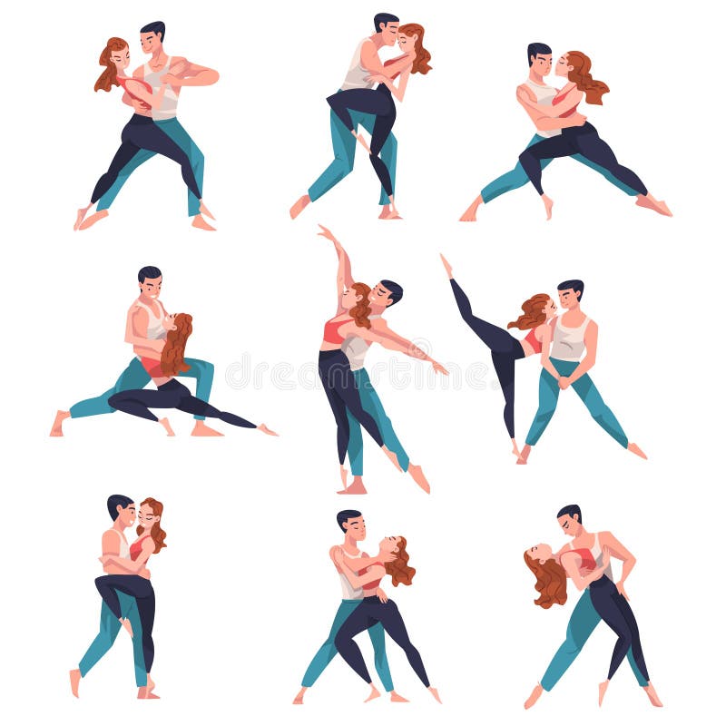 Dancing Couple Performing Dance at Choreography Class Vector Set Stock ...